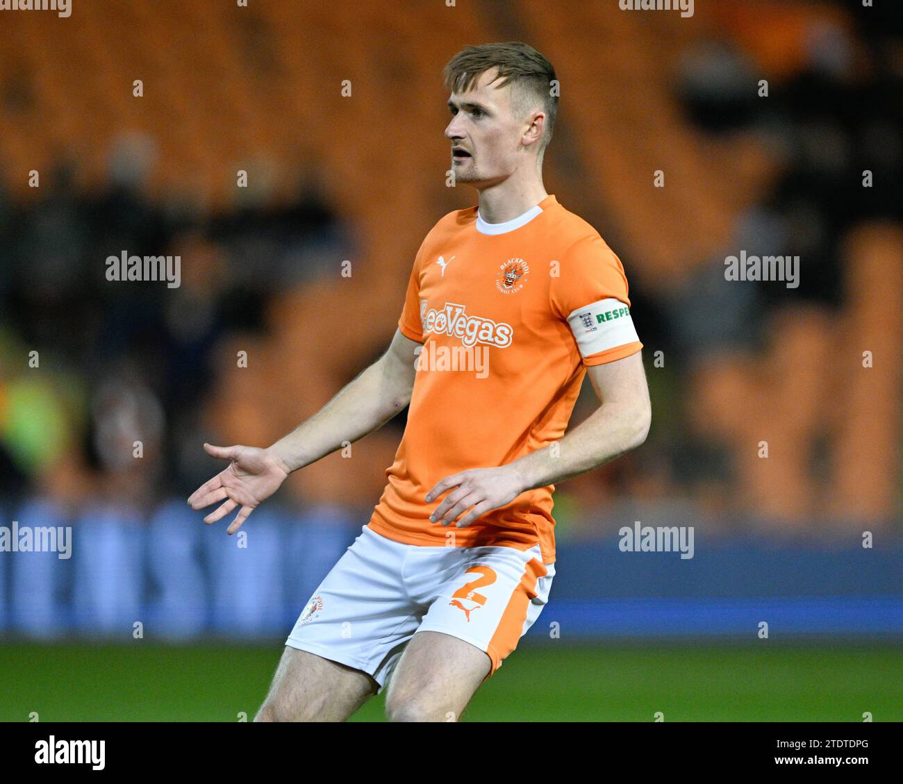 Callum Connolly #2 of Blackpool, during the Emirates FA Cup Second ...