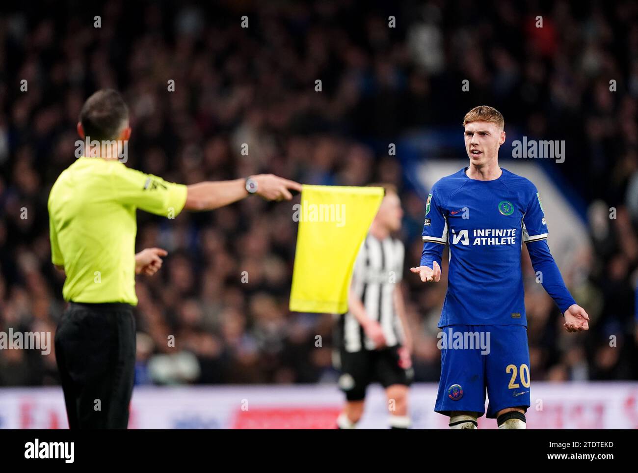 Chelsea's Cole Palmer appeals to the linesman after making an offside ...