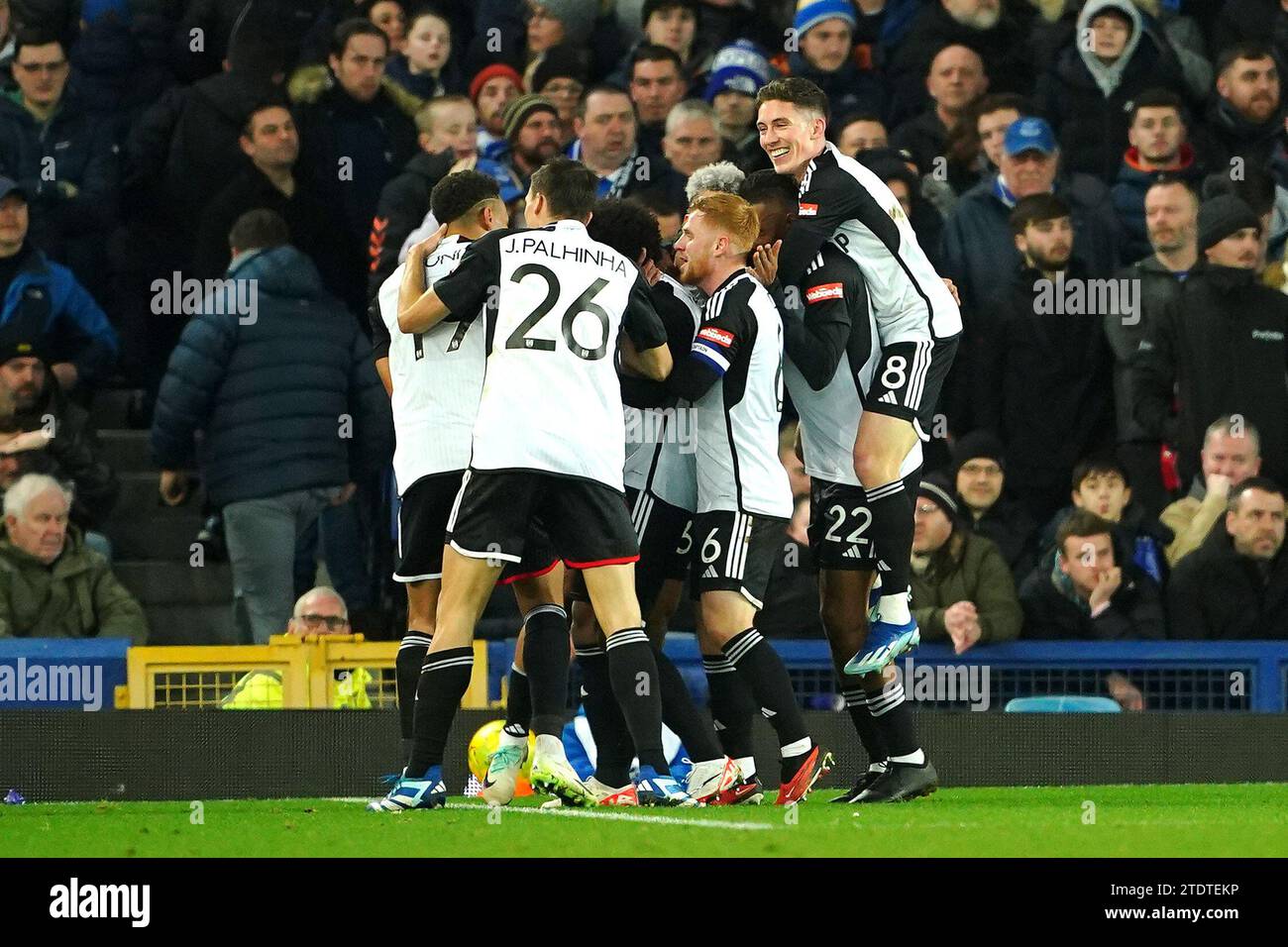 Fulham players celebrate their side's first goal of the game, scored by ...