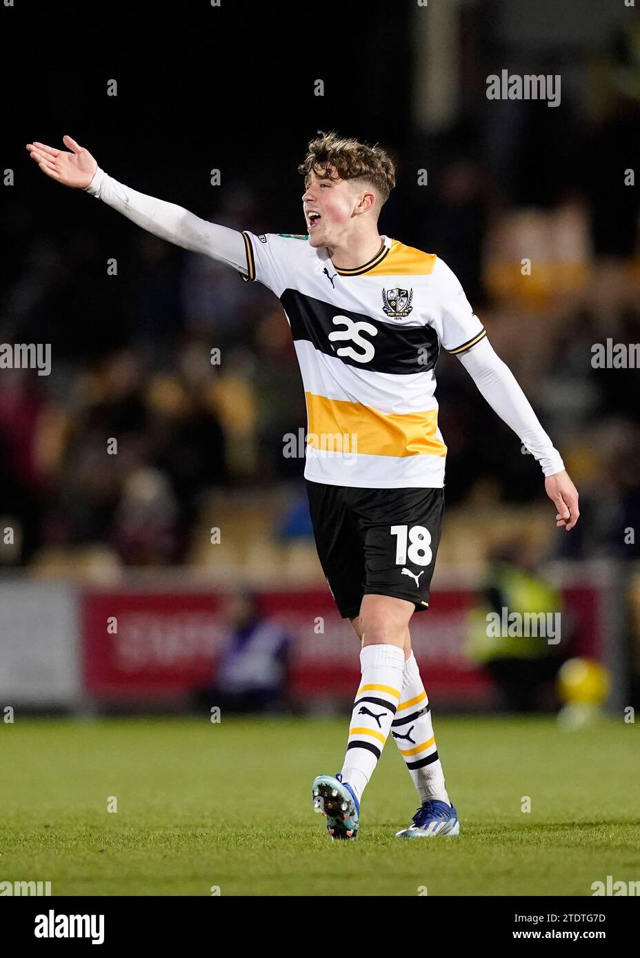 Burslem, UK. 19th Dec, 2023. OLIVER ARBLASTER of Port Vale shouts ...
