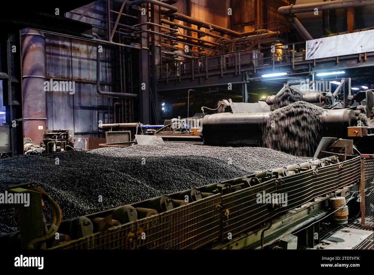 Industrial production line of Iron ore pellets in metallurgical factory ...