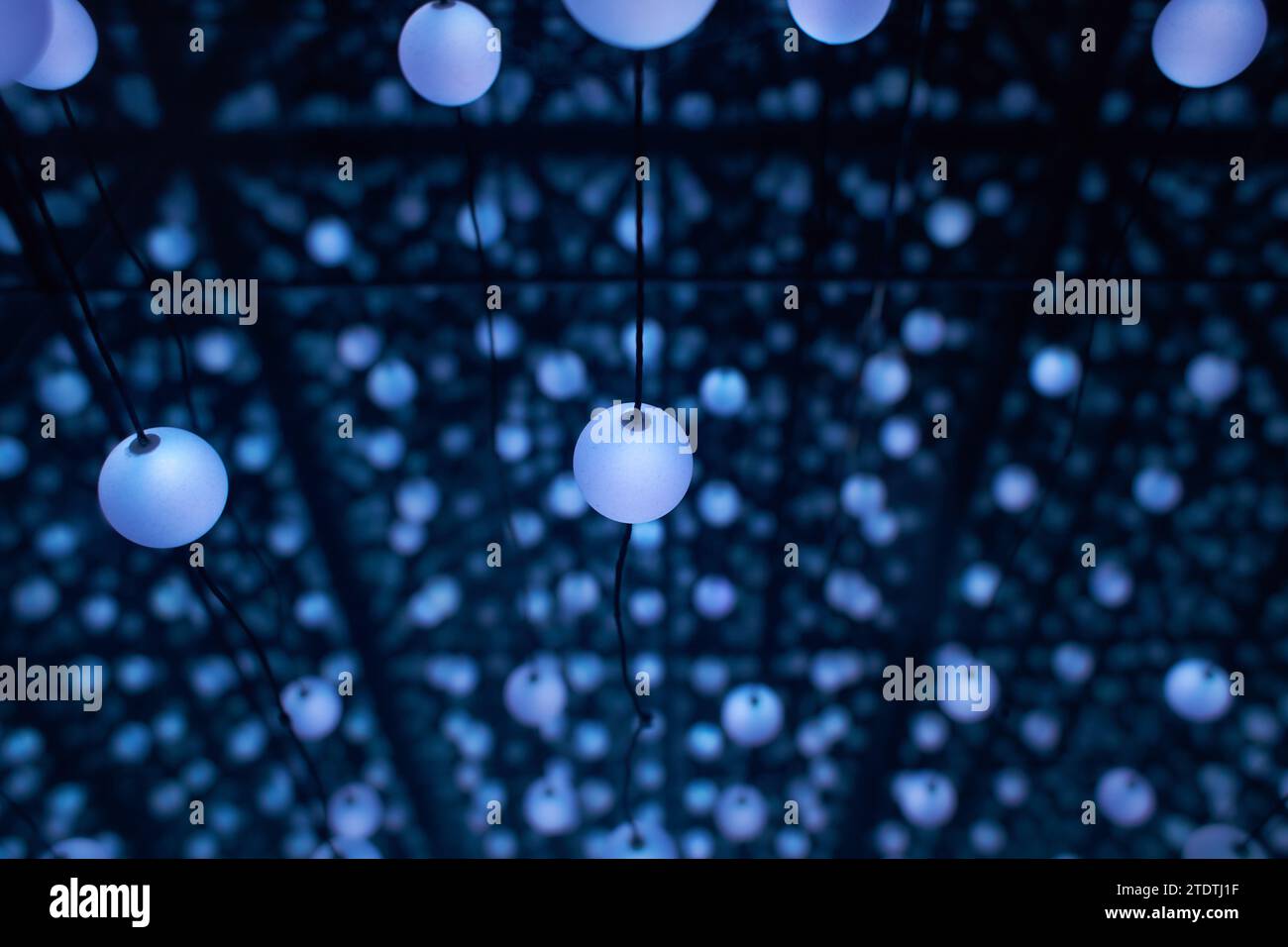 Many light bulbs that go down with their cables from the ceiling ...