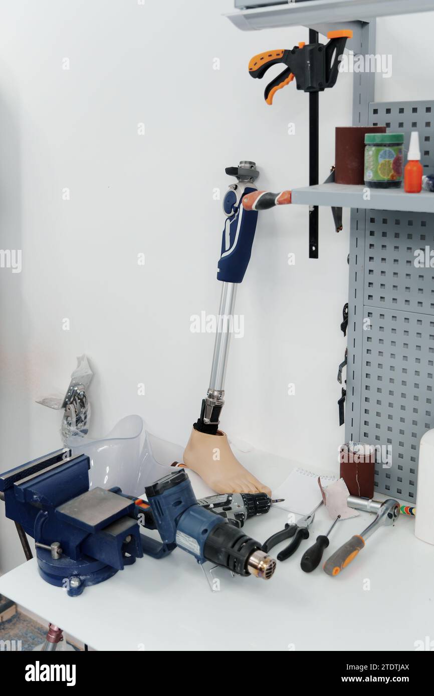 Prosthetics Workshop with Tools and Artificial Limb Stock Photo - Alamy