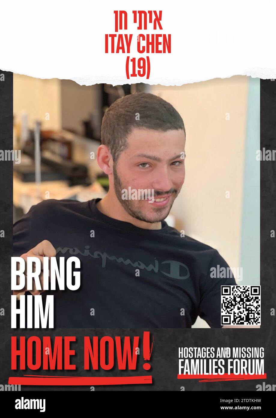 Jerusalem, Israel. 19th Dec, 2023. Poster shows hostage ITAY CHEN (19) held by Hamas since Oct 7 ...