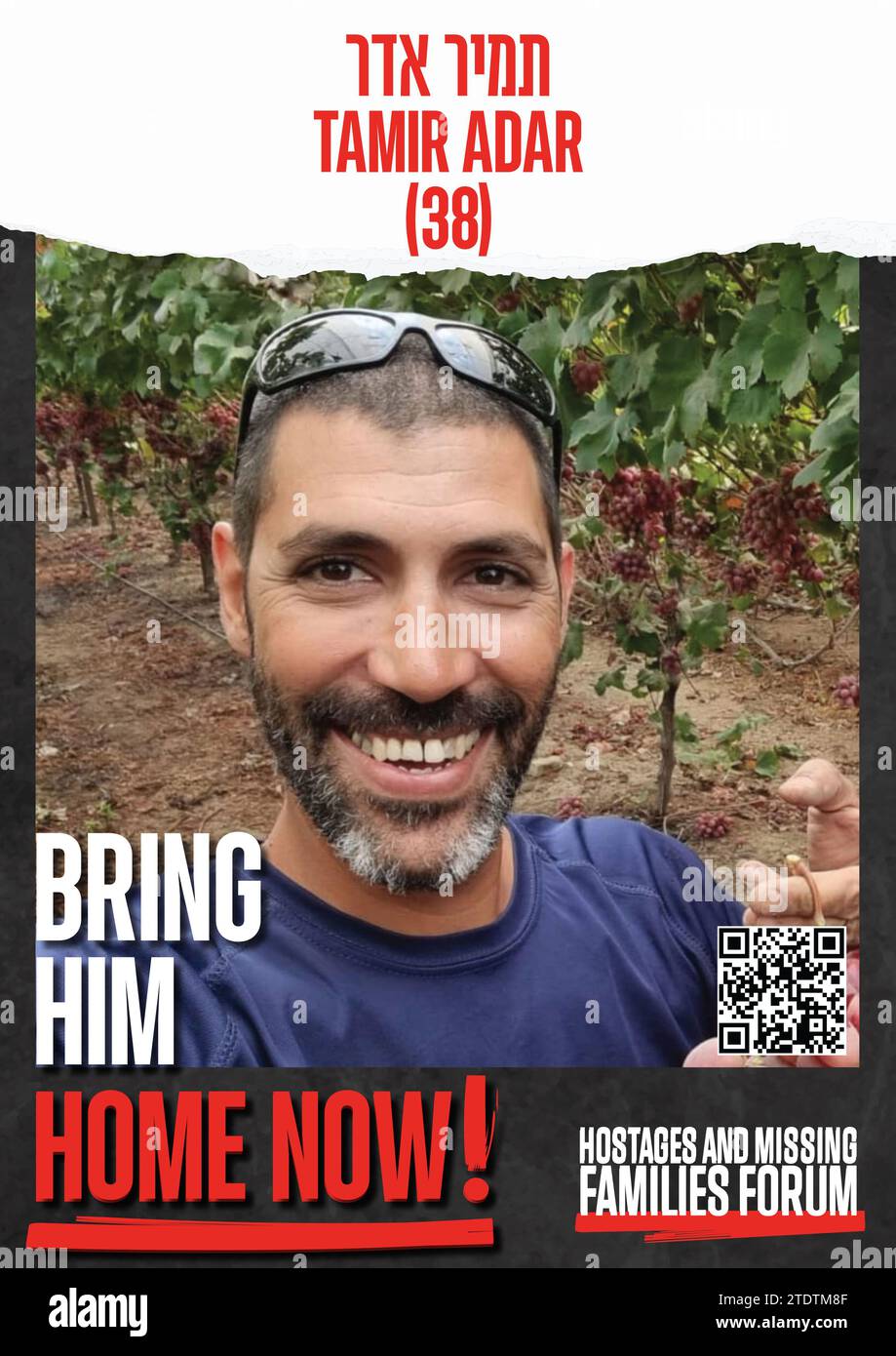Jerusalem, Israel. 19th Dec, 2023. Poster shows hostage TAMIR ADAR (38) held by Hamas since Oct ...