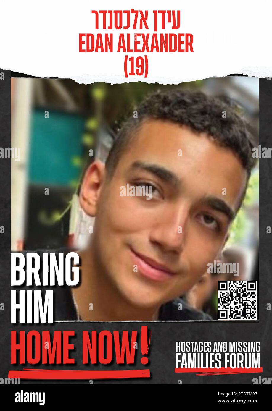 Jerusalem, Israel. 19th Dec, 2023. Poster shows hostage EDEN ALEXANDER (19) held by Hamas since ...