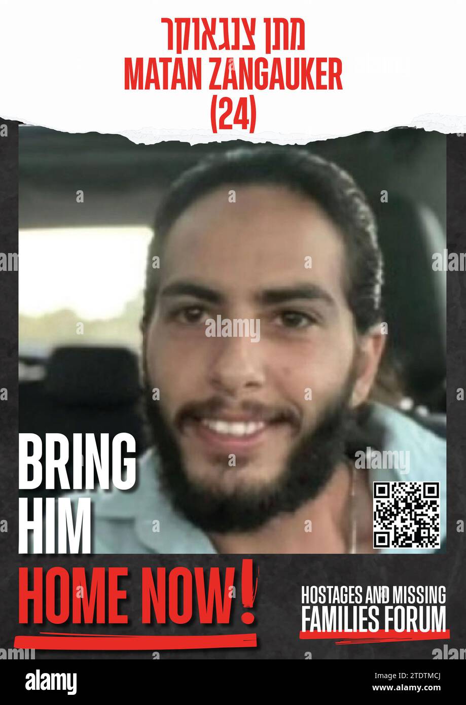 Jerusalem, Israel. 19th Dec, 2023. Poster shows hostage MATAN ZANGAUKER (24) held by Hamas since ...