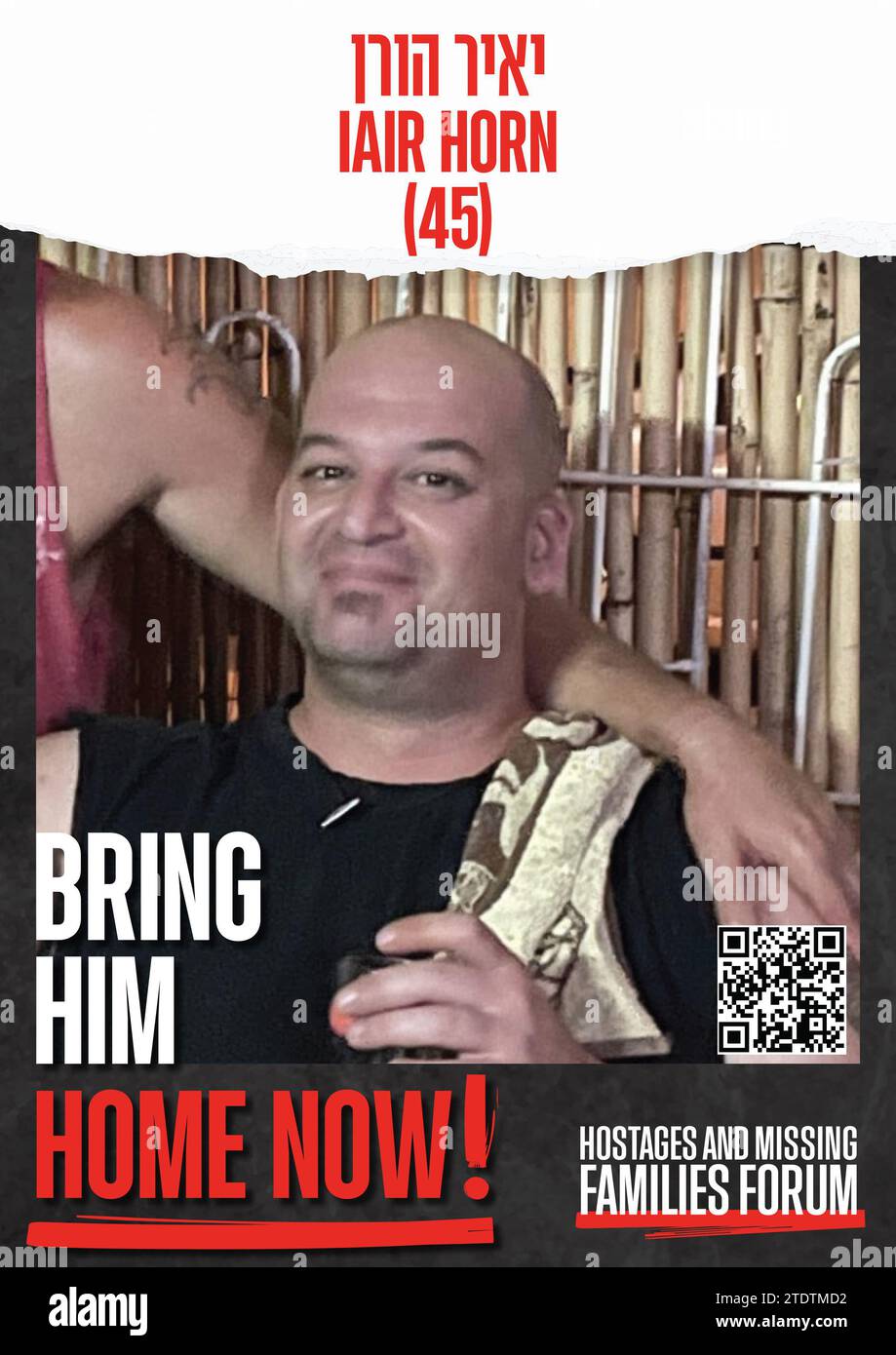 Jerusalem, Israel. 19th Dec, 2023. Poster shows hostage IAIR HORN (45) held by Hamas since Oct 7 ...