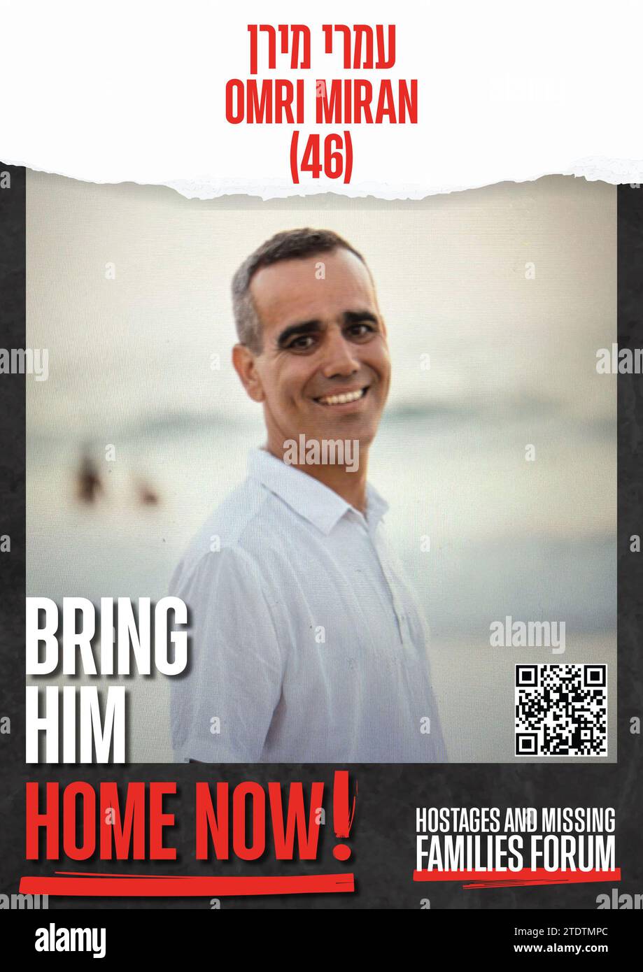 Jerusalem, Israel. 19th Dec, 2023. Poster shows hostage OMRI MIRAN (46) held by Hamas since Oct ...