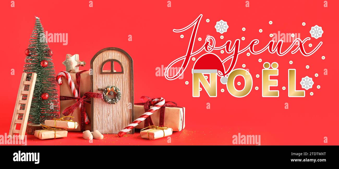 Beautiful greeting card with text JOYEUX NOEL (French for Merry ...