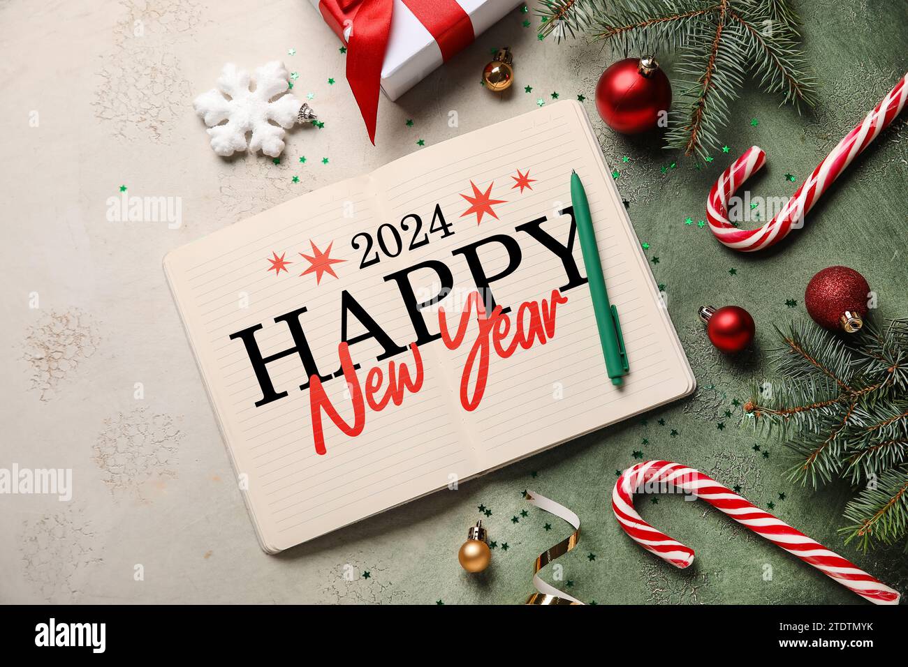 Happy new year 2024 banner with candy hi-res stock photography and ...