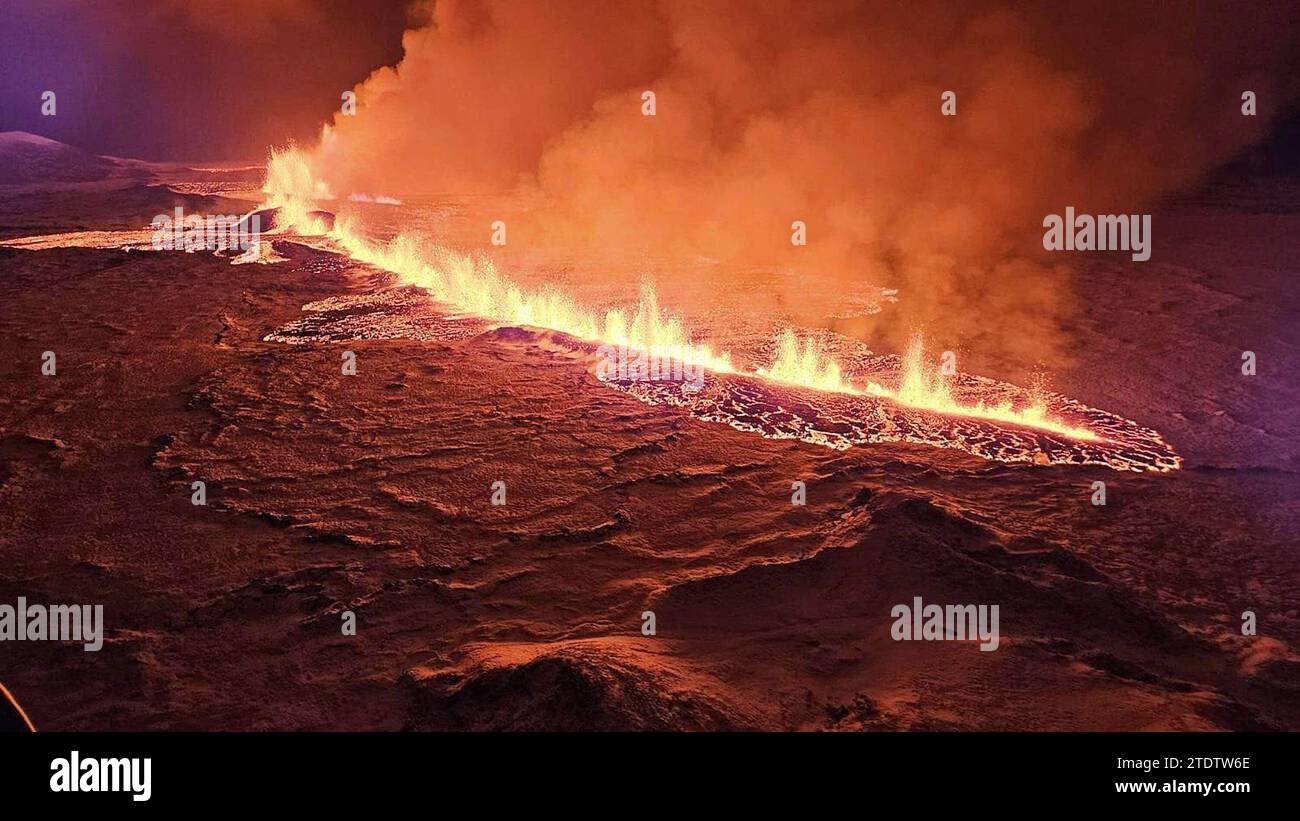 Grindavik, Western Iceland, Iceland. 19th Dec, 2023. Magma flows on a ...