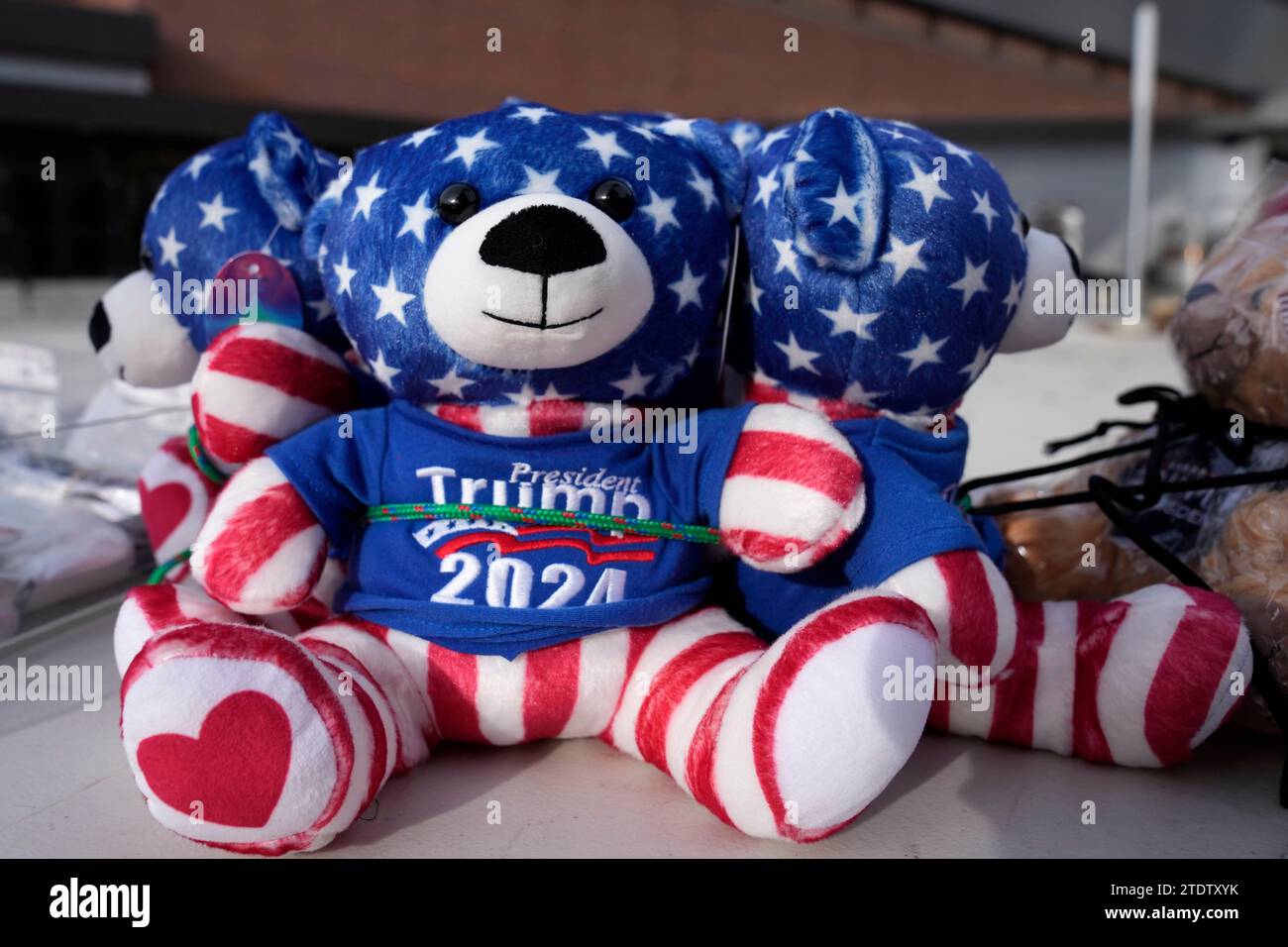 Trump 2024 teddy bears are seen at a vendor stand before a former ...