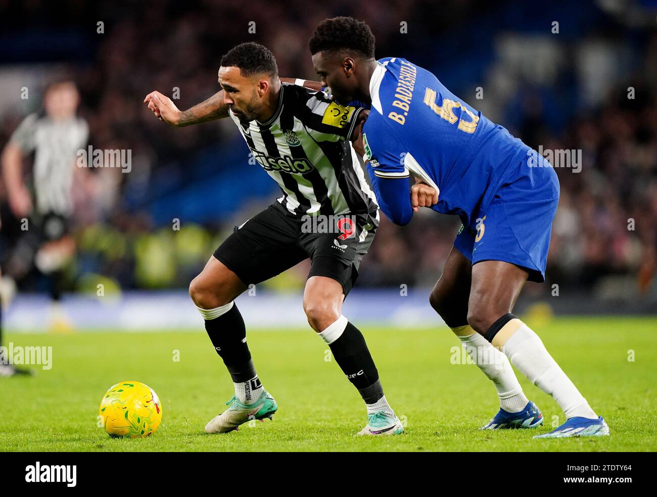 Newcastle United's Callum Wilson holds off Chelsea's Benoit Badiashile ...