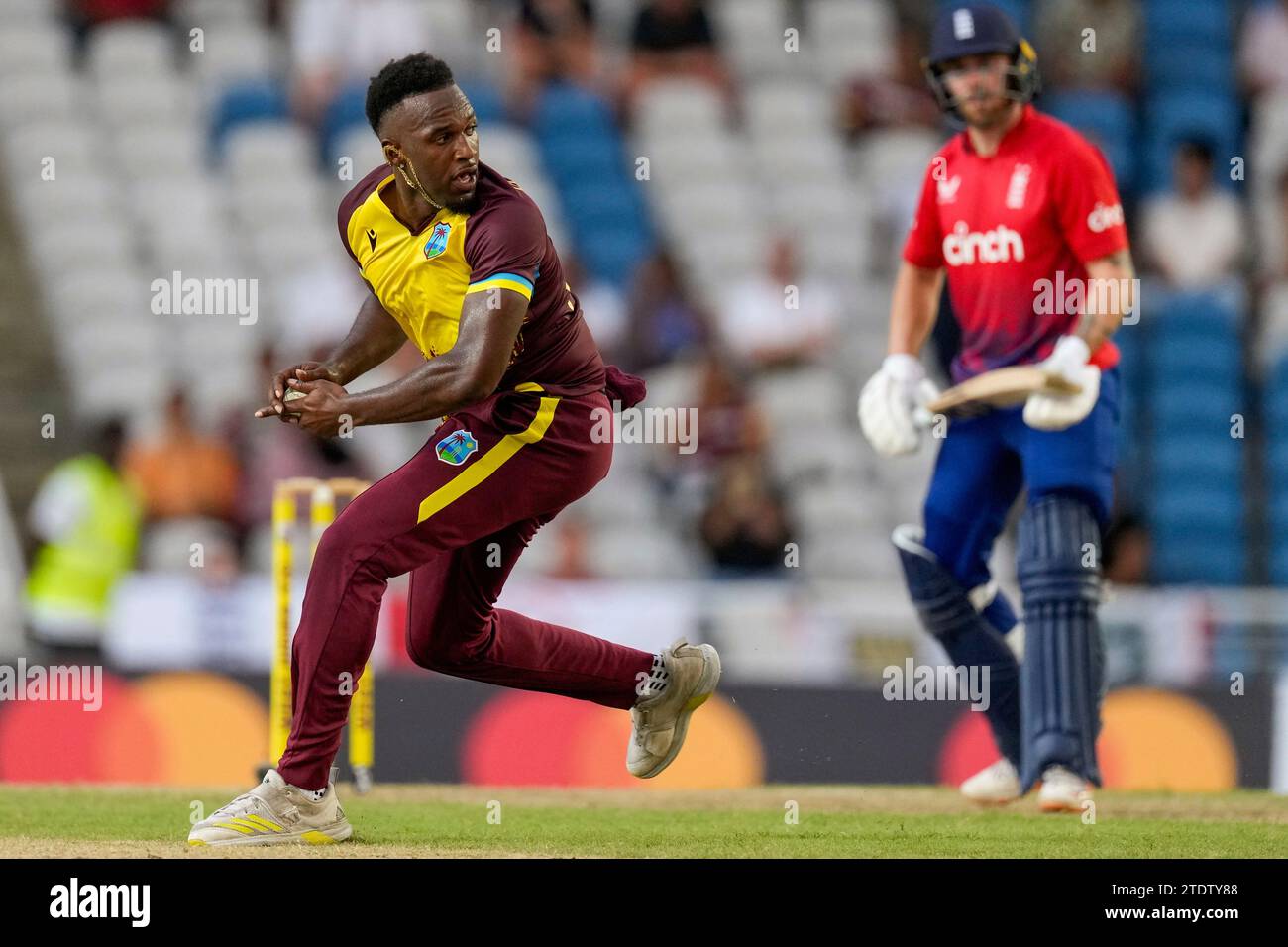 West Indies' bowler Matthew Forde fields during the fourth T20 cricket ...
