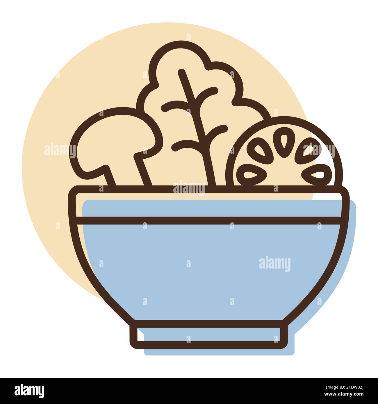 Salad bowl, green salad with tomato, mushrooms vector icon. Graph ...