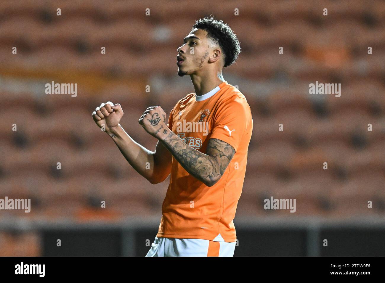 Jordan Lawrence-Gabriel #4 of Blackpool celebrates his goal to make it ...
