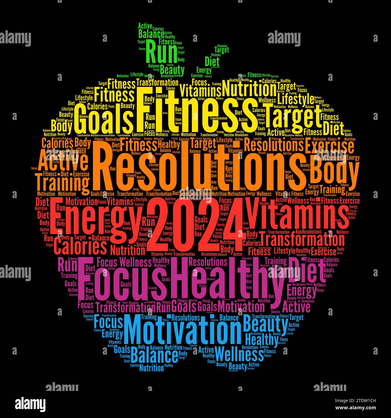 Healthy resolutions 2024 word cloud Stock Photo - Alamy