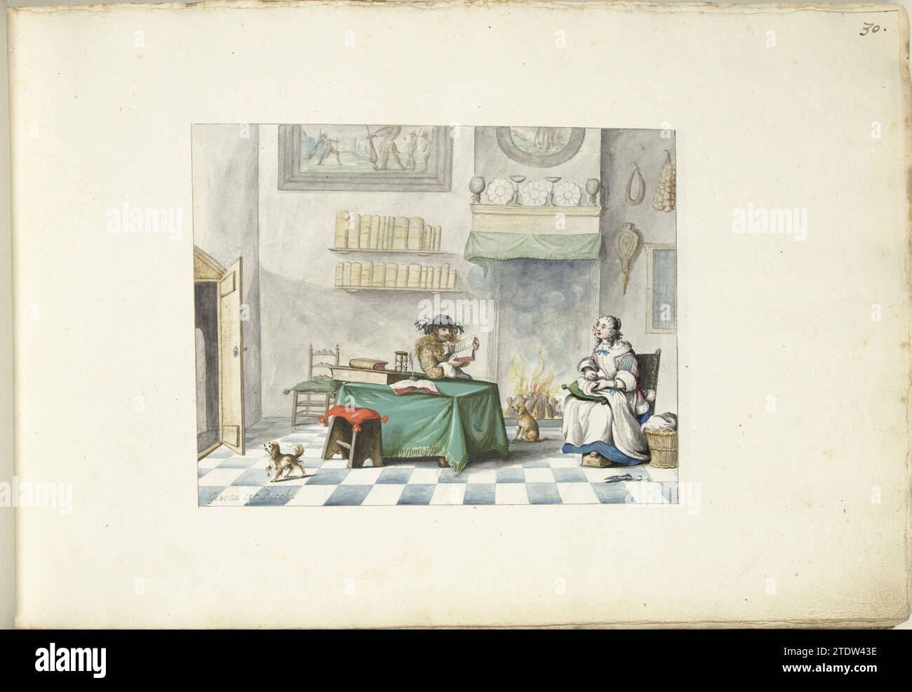 Lord who reads a lady, c. 1660 - c. 1661 Zwolle Paper. Watercolor ...
