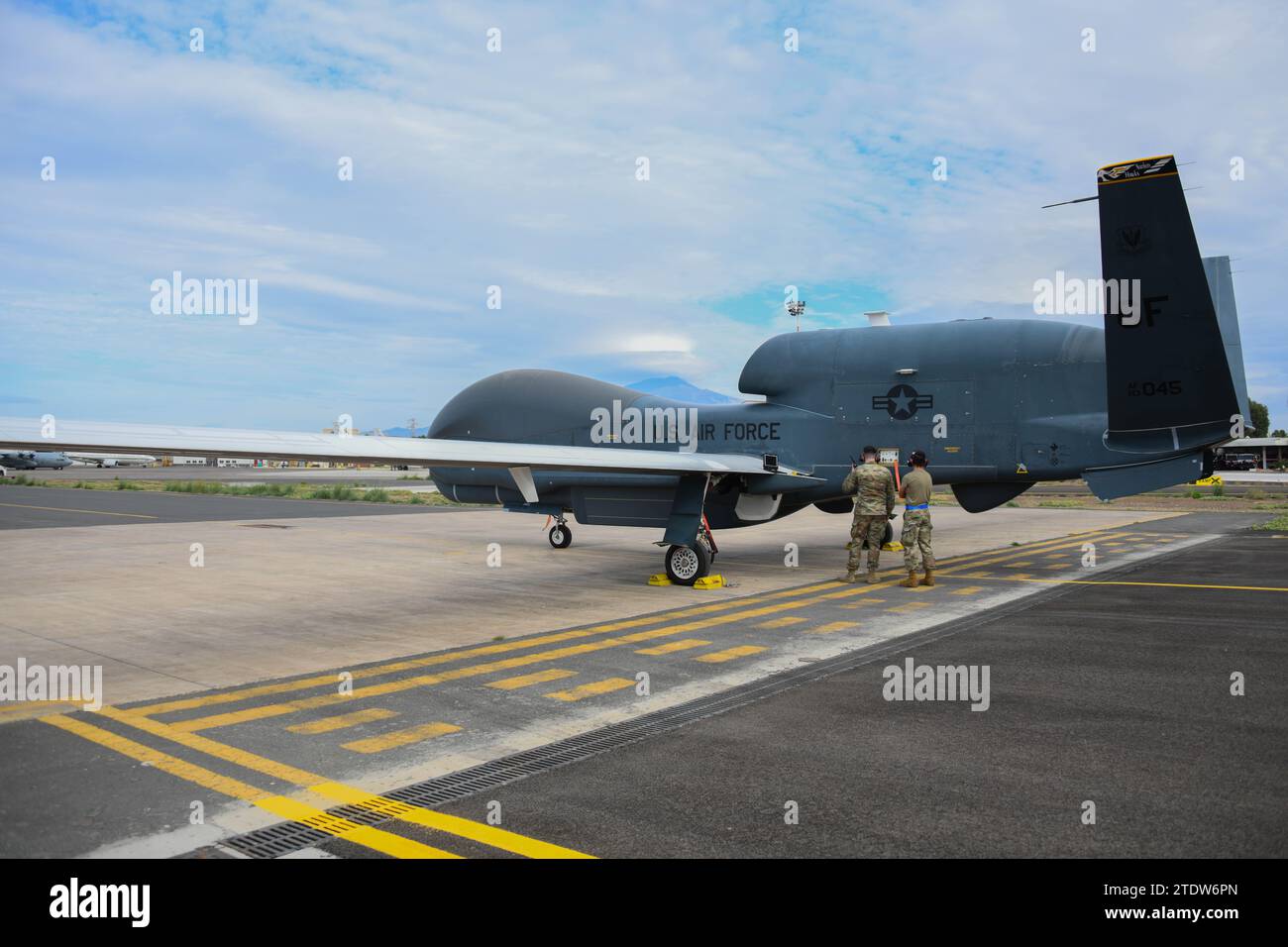An RQ-4 Global Hawk Block 40 sits parked on the runway November 1, 2023 ...