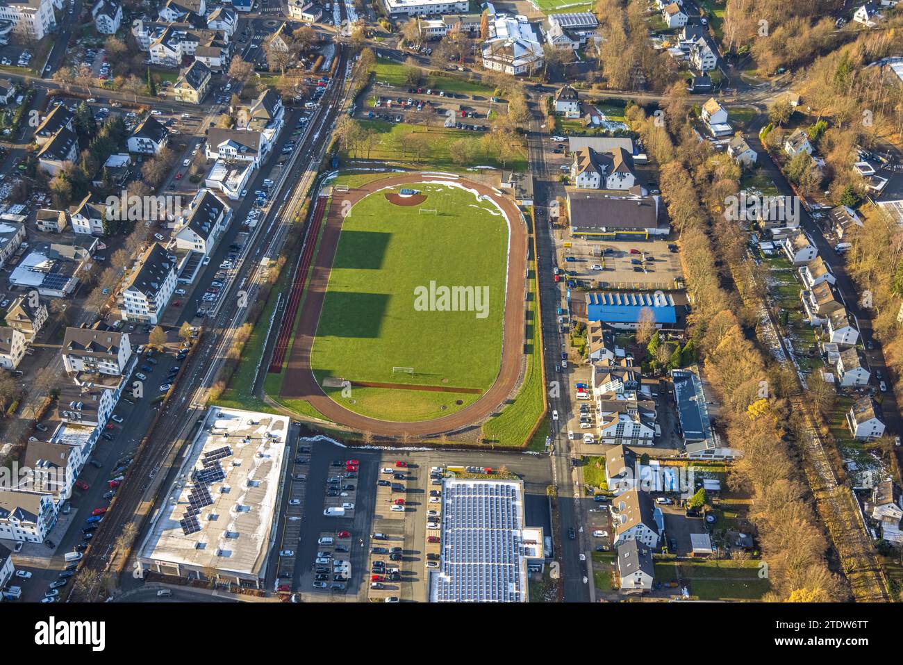 Aerial view, Hochsauerlandstadion natural grass pitch, soccer pitch and ...