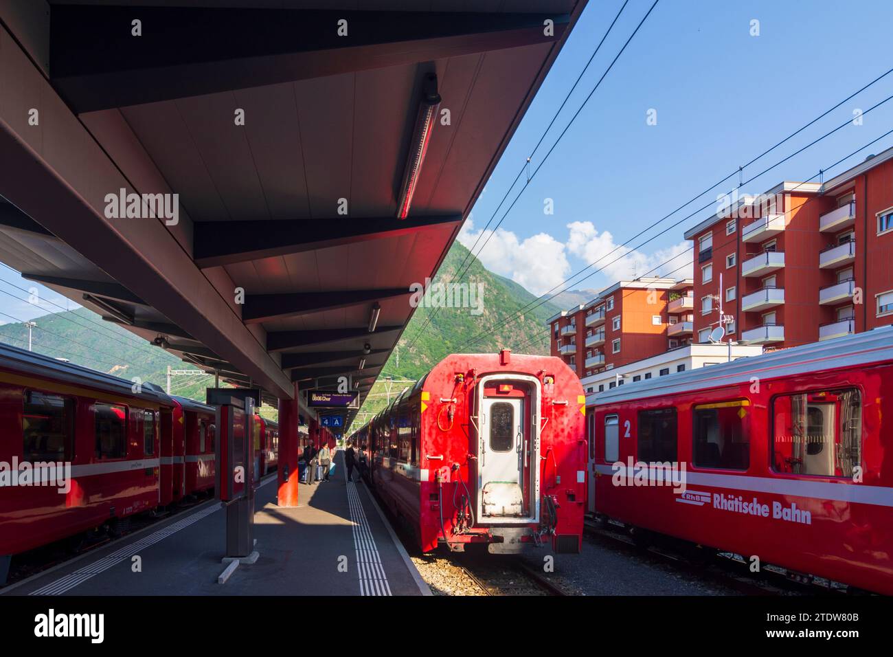 Tirano: Tirano railway station (RhB), train of Bernina line of the ...