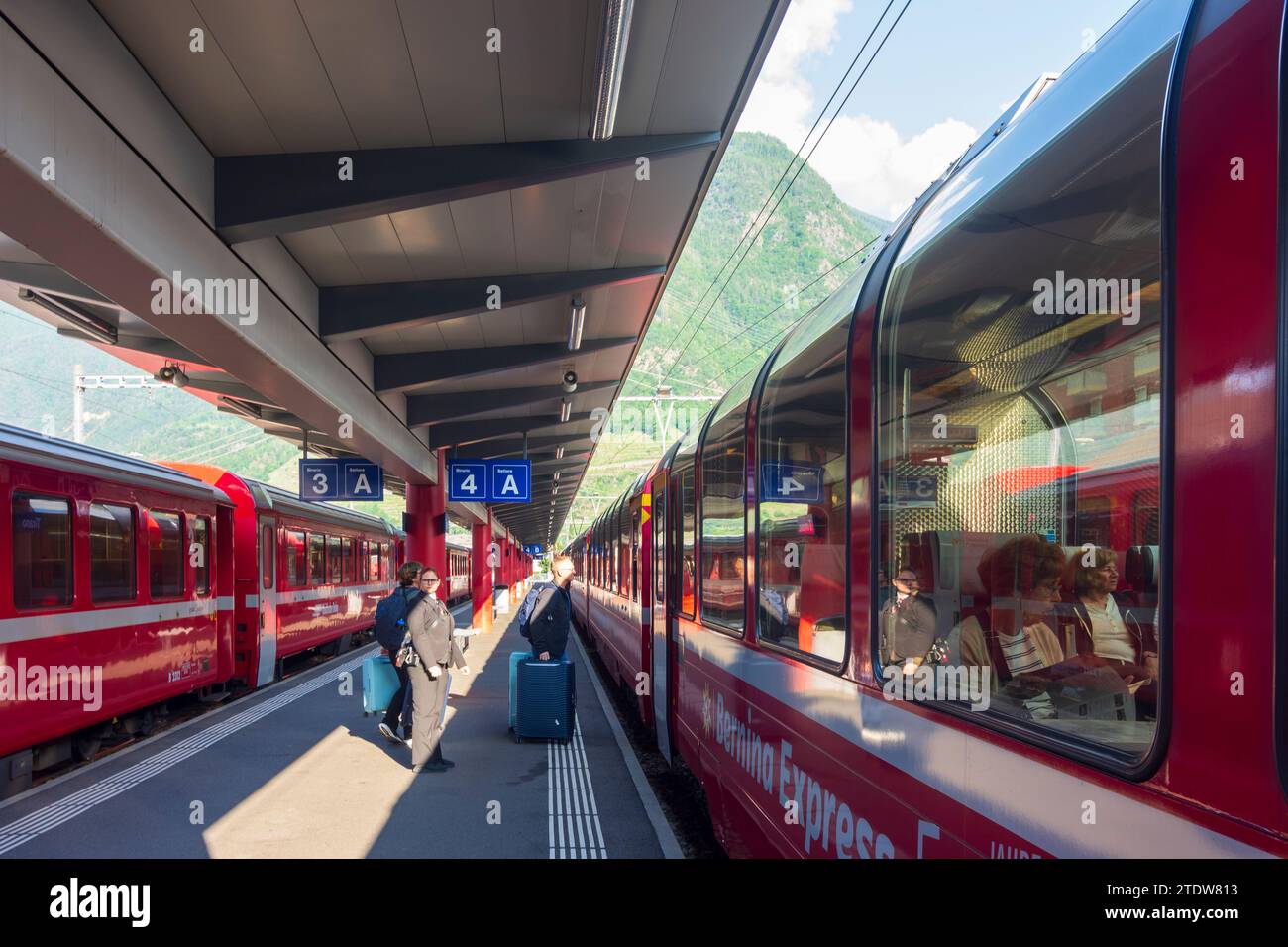 Tirano: Tirano railway station (RhB), train of Bernina line of the ...