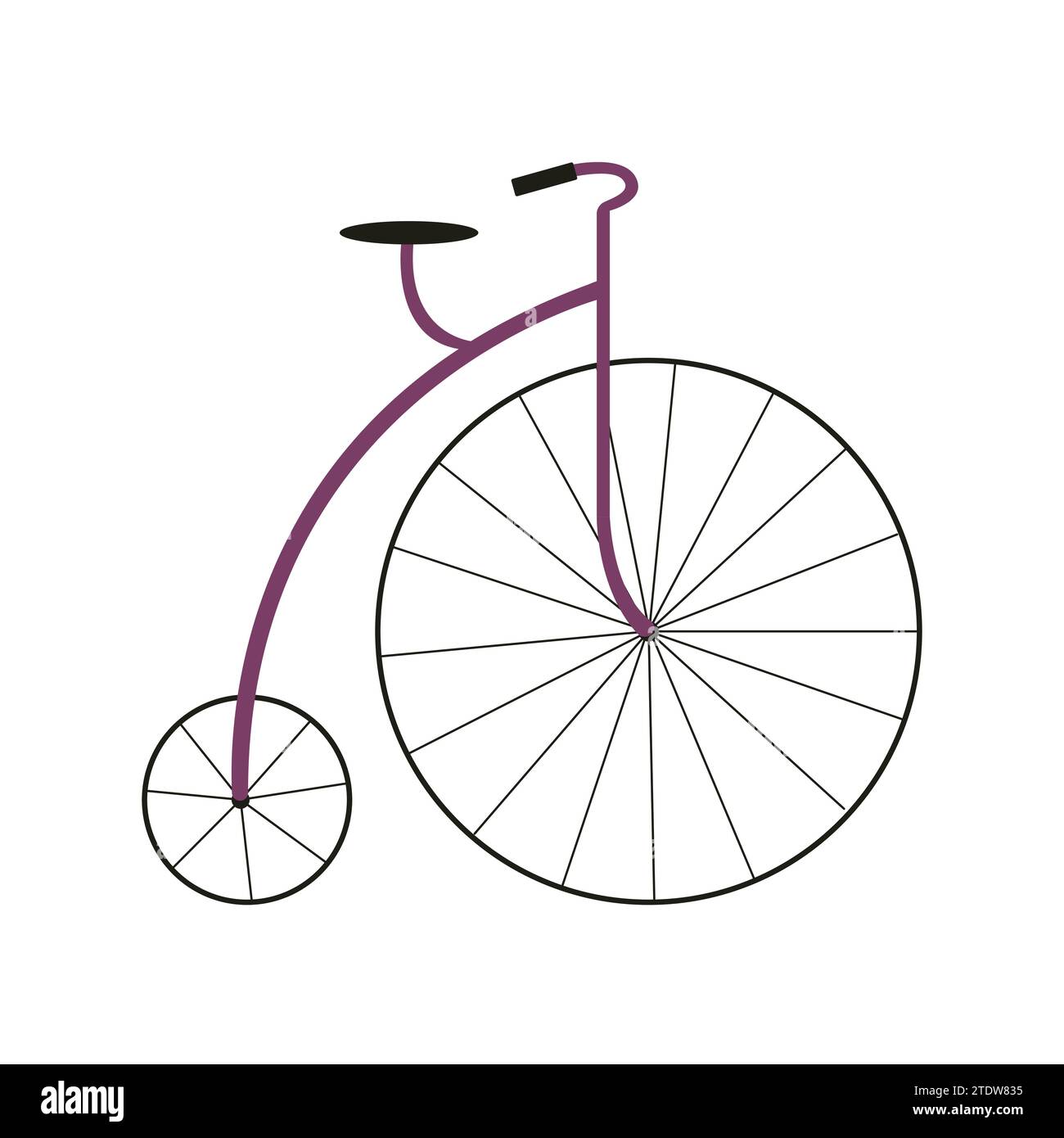 Old vintage high wheel retro bicycle. Flat vector isolated illustration ...