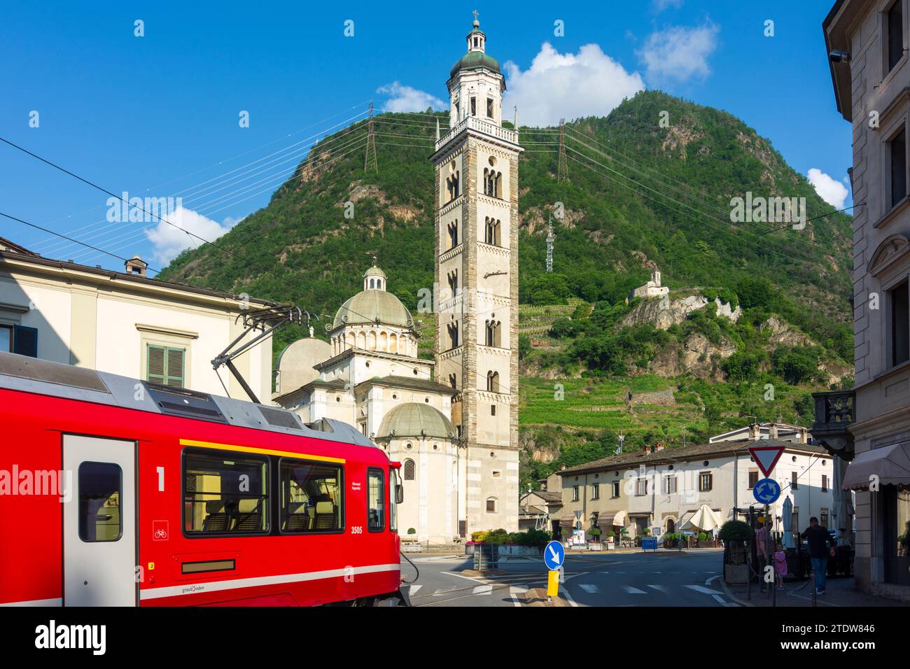Tirano: church Basilica Madonna di Tirano, train of Bernina line of the ...