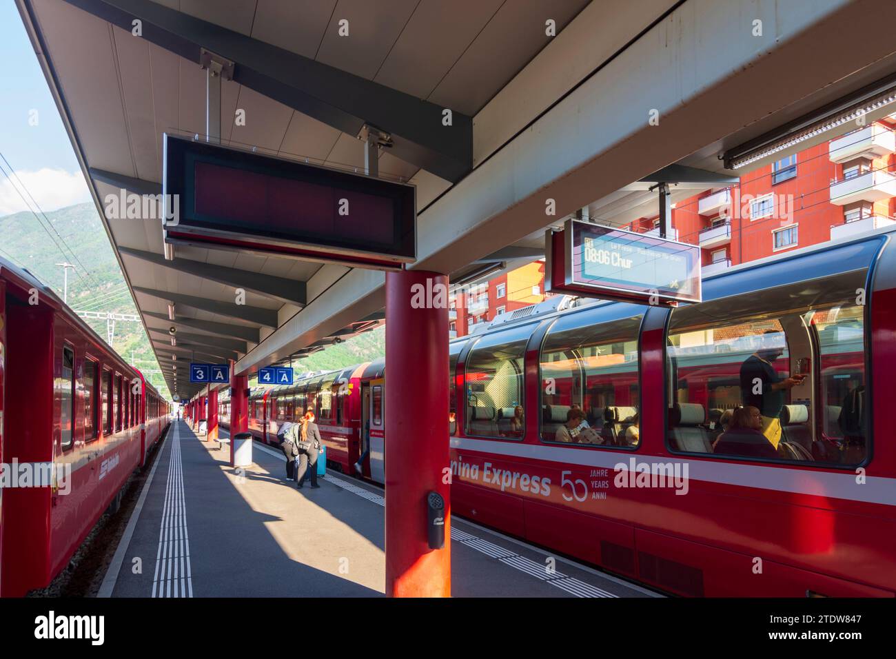 Tirano: Tirano railway station (RhB), train of Bernina line of the ...