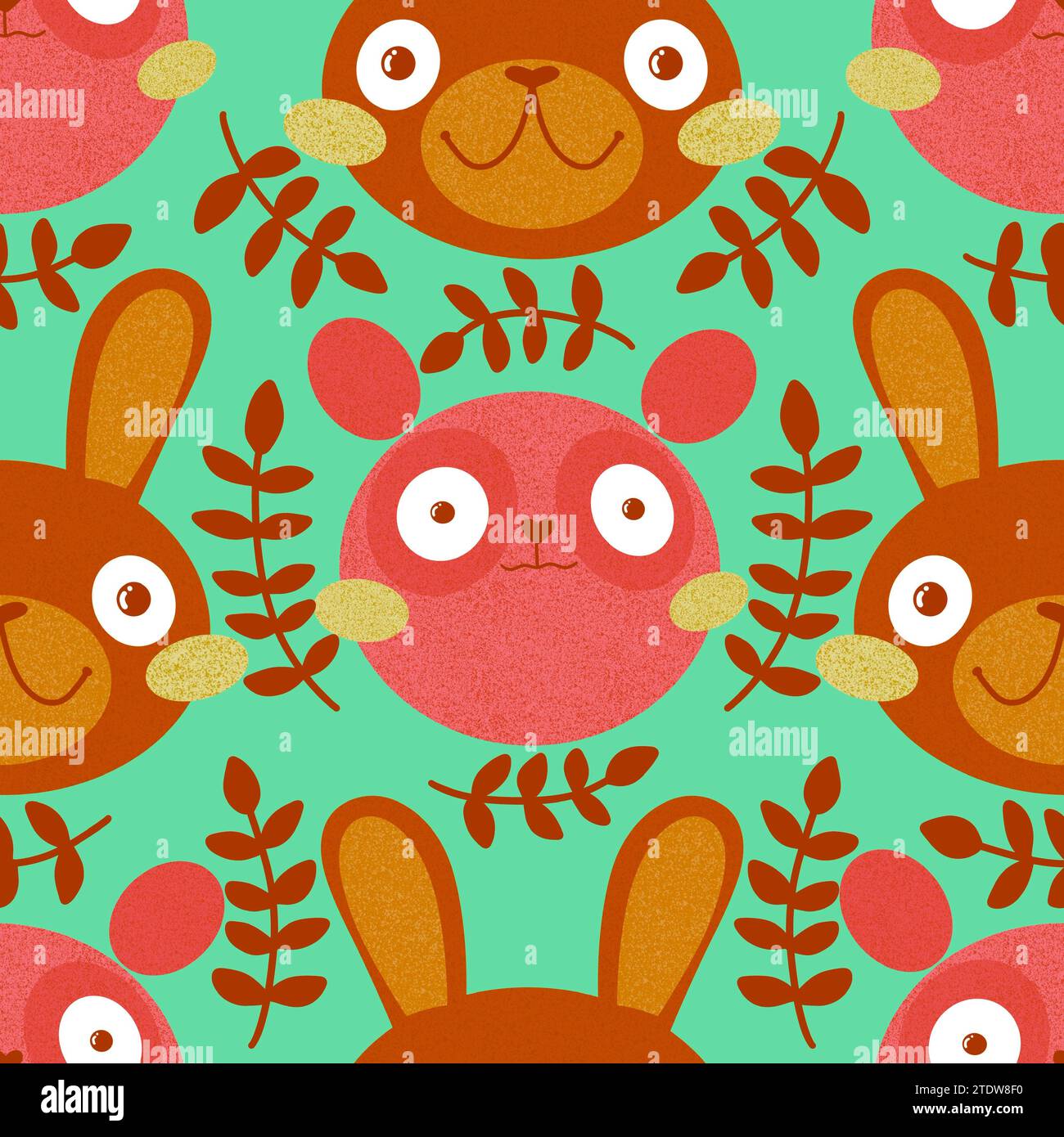 Cartoon retro animals seamless rabbits and bears pattern for wrapping ...