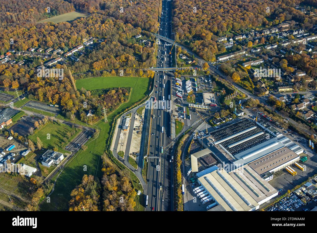 Aerial view, freeway service area Schwarze Heide and south of the A2 ...