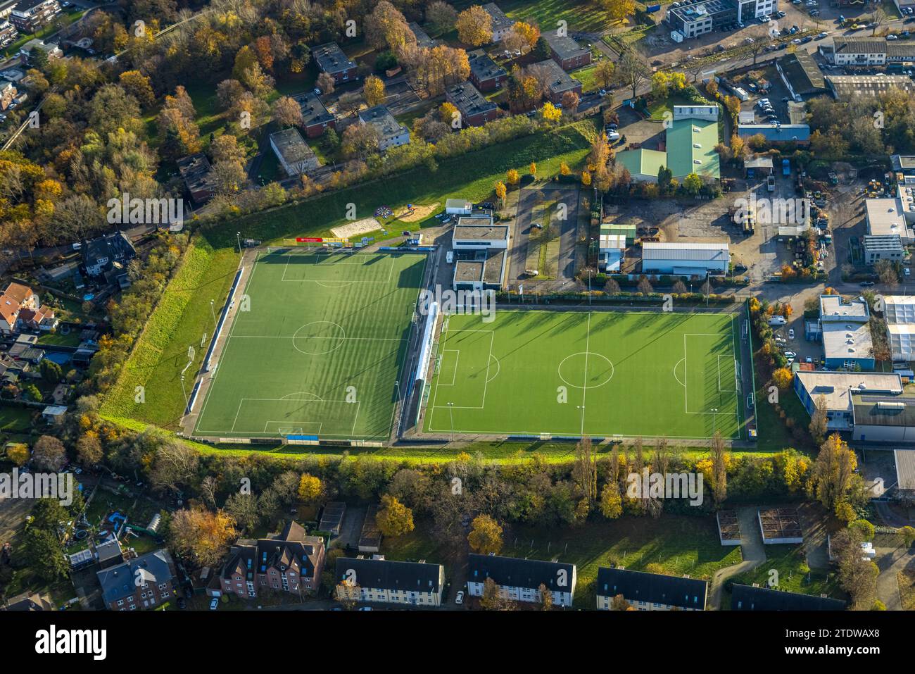 Aerial view, stadium soccer field of SV Rhenania Bottrop 1919 e.V ...