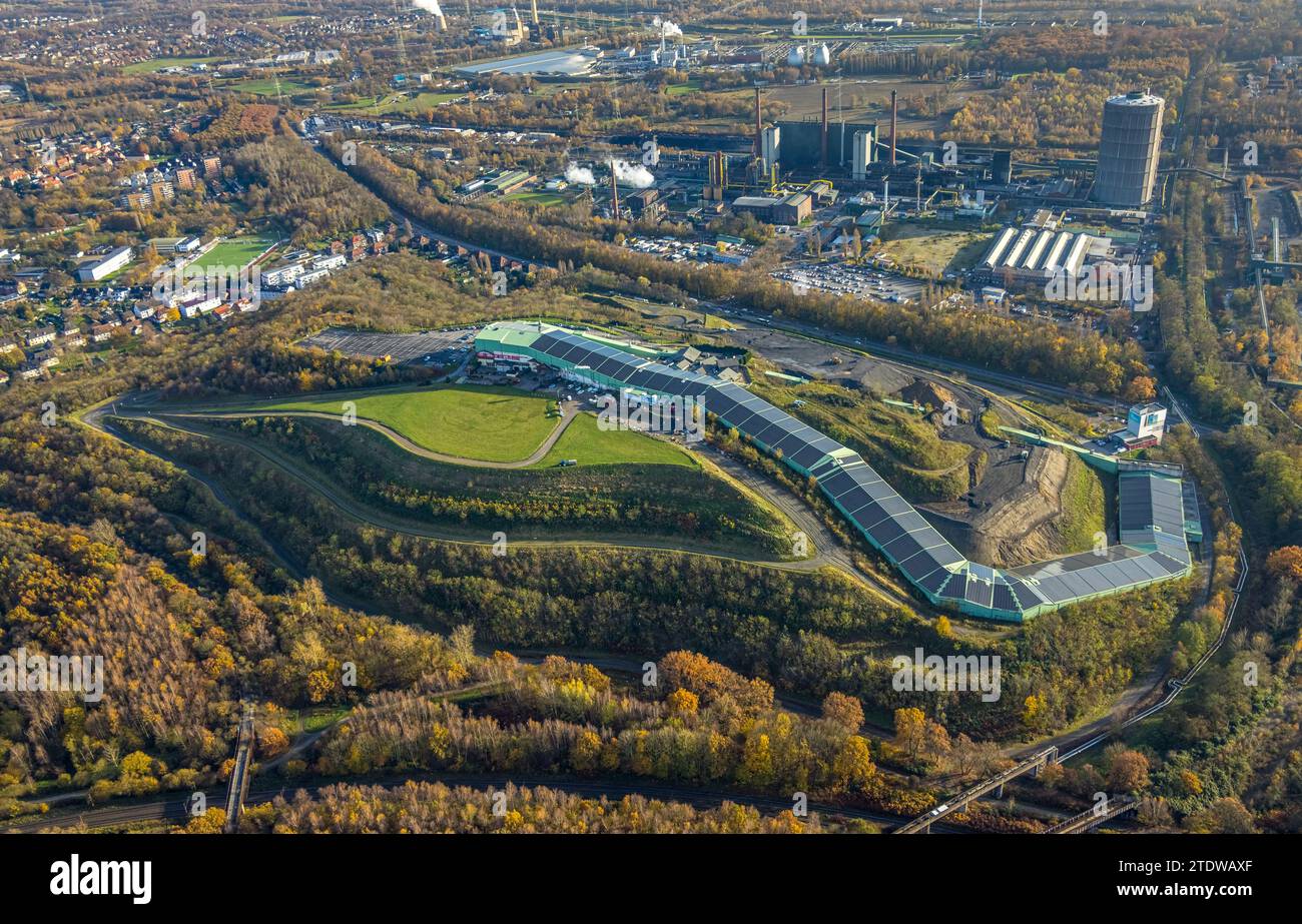 Aerial view, alpincenter Skihalle leisure facility with solar roof ...