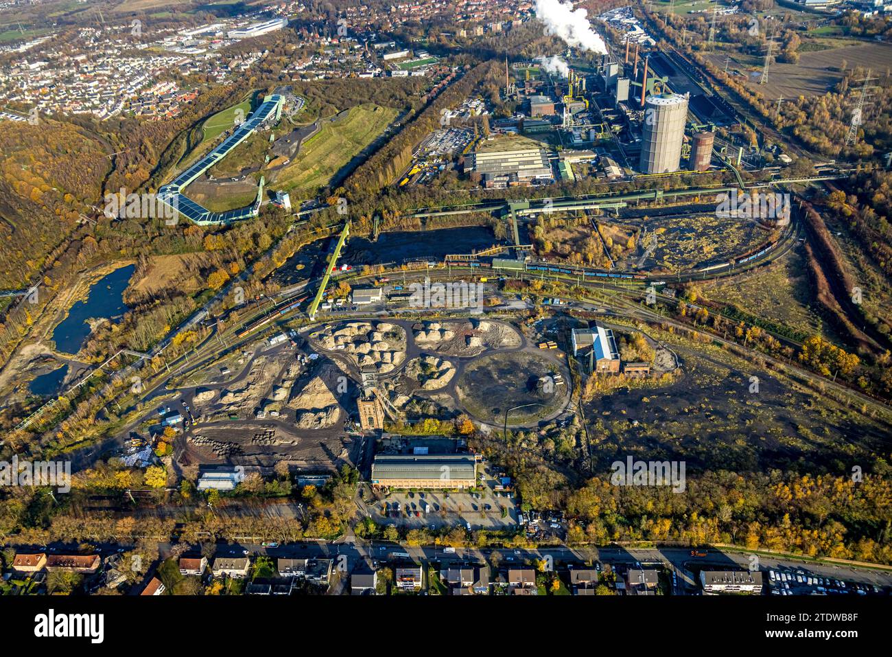 Aerial view, Prosperstraße slagheap with alpincenter ski hall ...