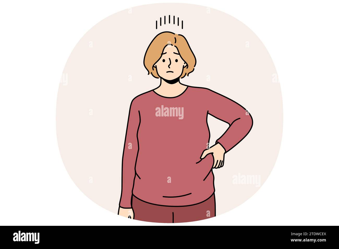 Unhappy young woman touch fat on belly distressed with excessive weight ...