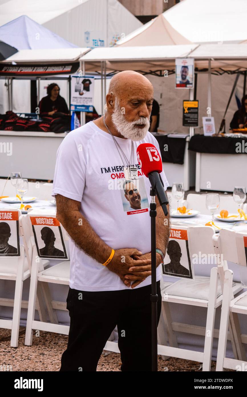 Tel Aviv, Israel - December 17, 2023 The father of Omri MIRAN, who was ...