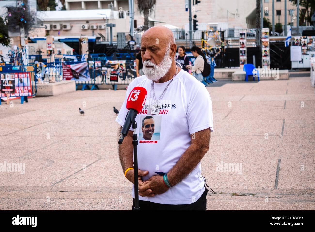 Tel Aviv, Israel - December 17, 2023 The father of Omri MIRAN, who was ...