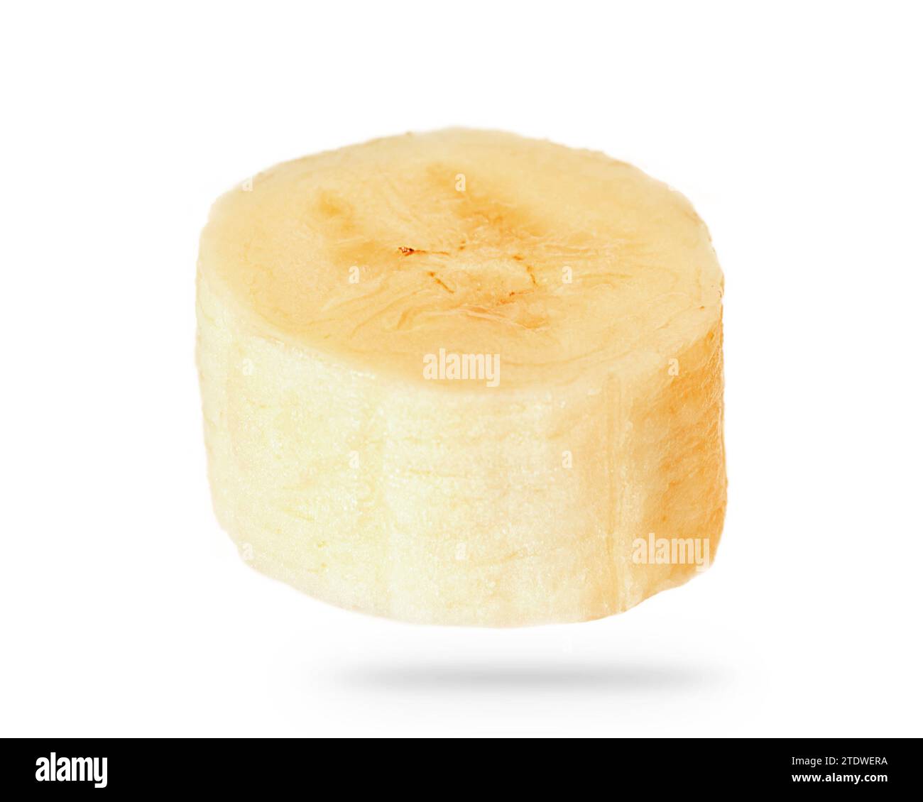 Cut piece of banana isolated. Macro photo of a ripe yellow banana Stock ...