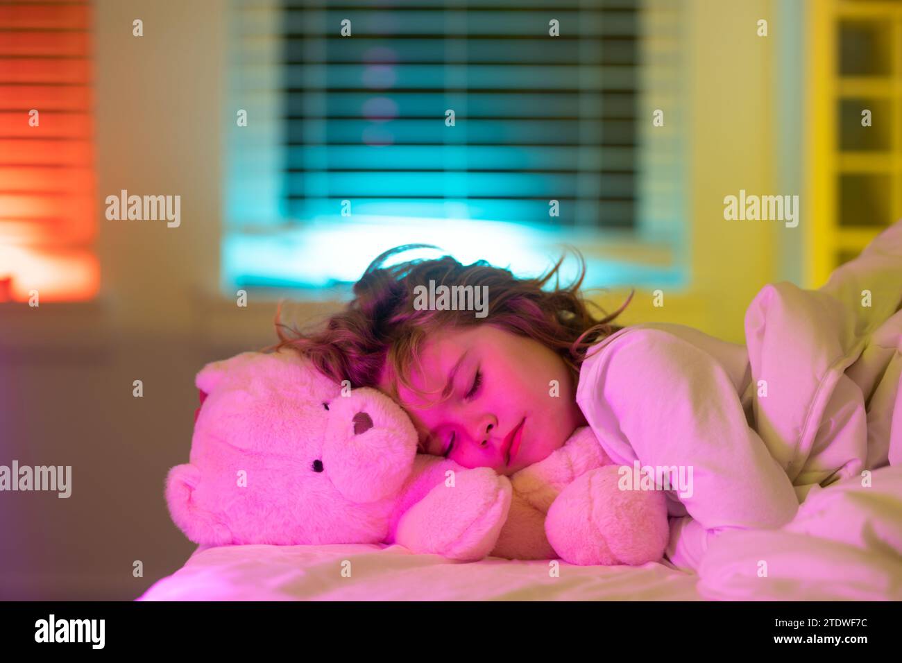 Sweet sleep. Child sleep, napping. Cute kid sleeping in bed with a toy ...