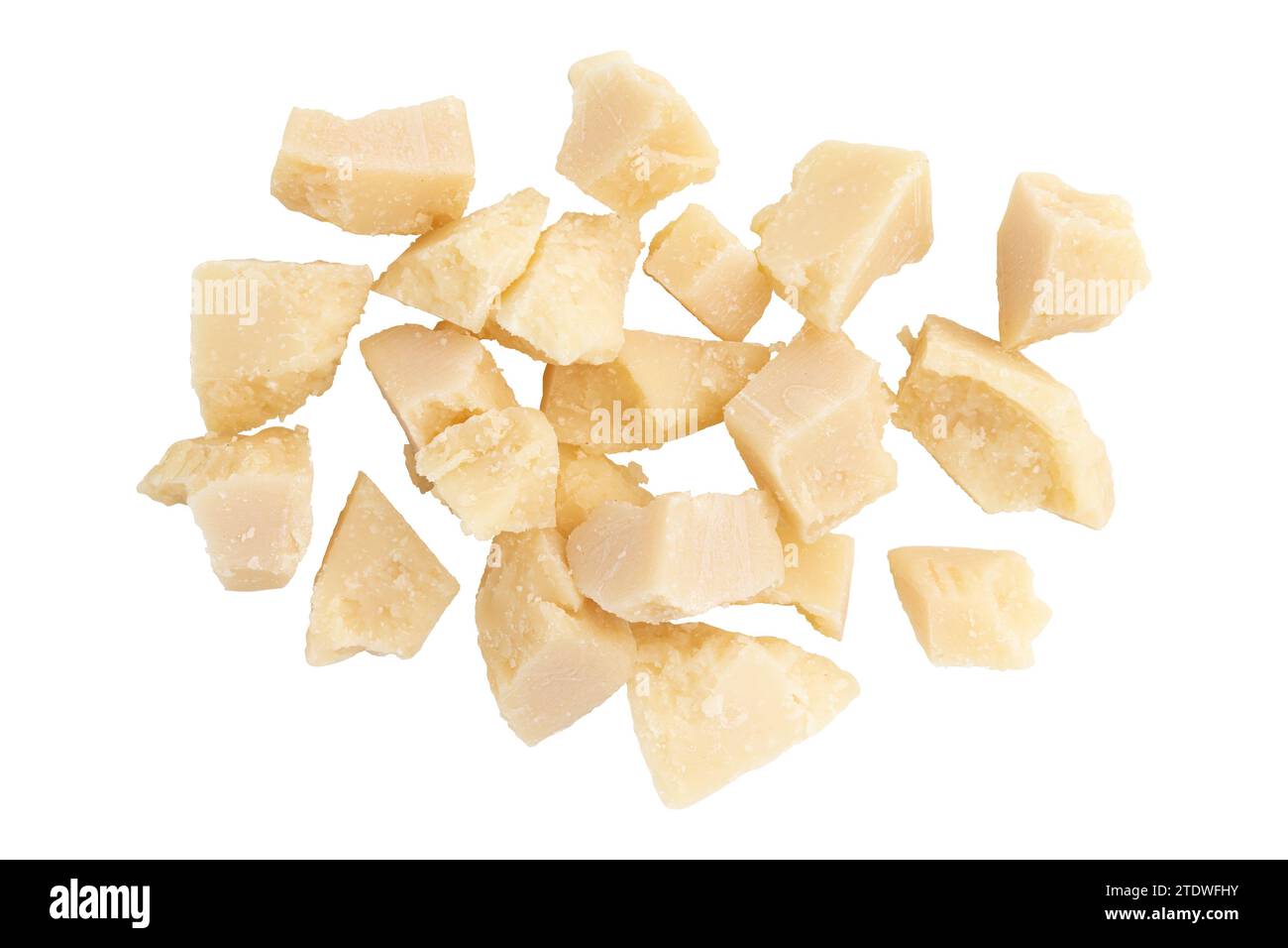 pieces of delicious parmesan cheese isolated on white background with ...