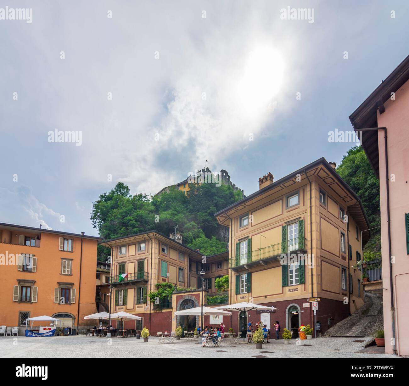 Breno: main square Pietro Ronchi, villa Ronchi, Breno Castle in Brescia ...