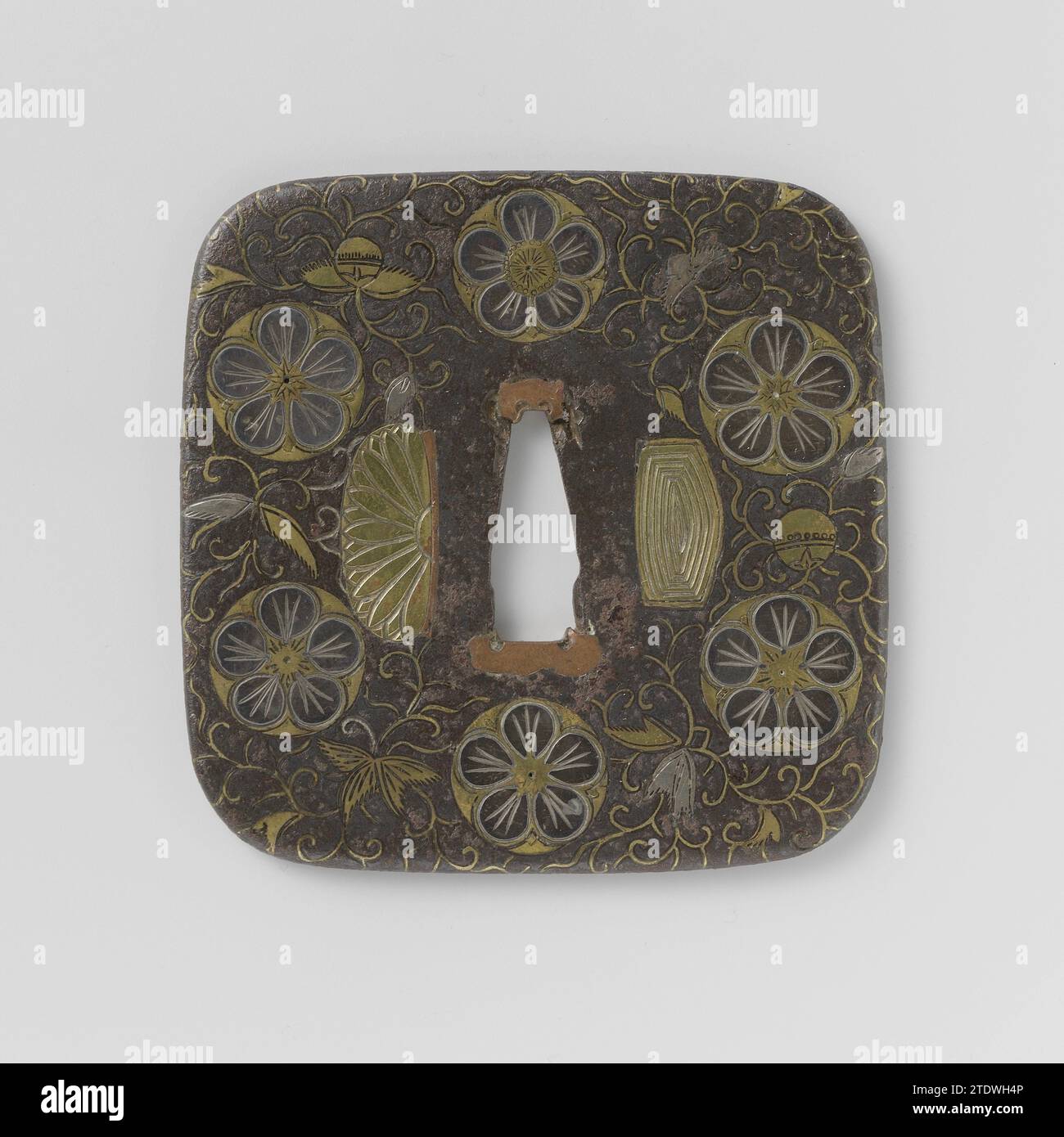 Hand Guard, Yoshinaga, 1600-1699 Rounded square tsuba with plum ...