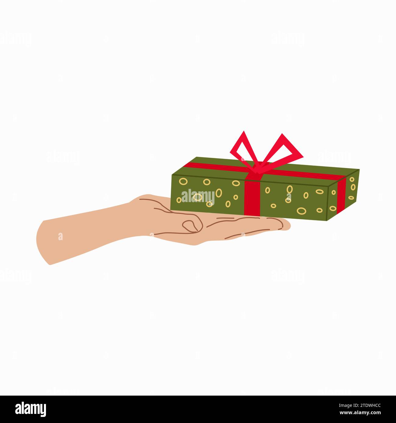 Giving a gift. Hand with Gift box Design for banner, web. Green gift ...