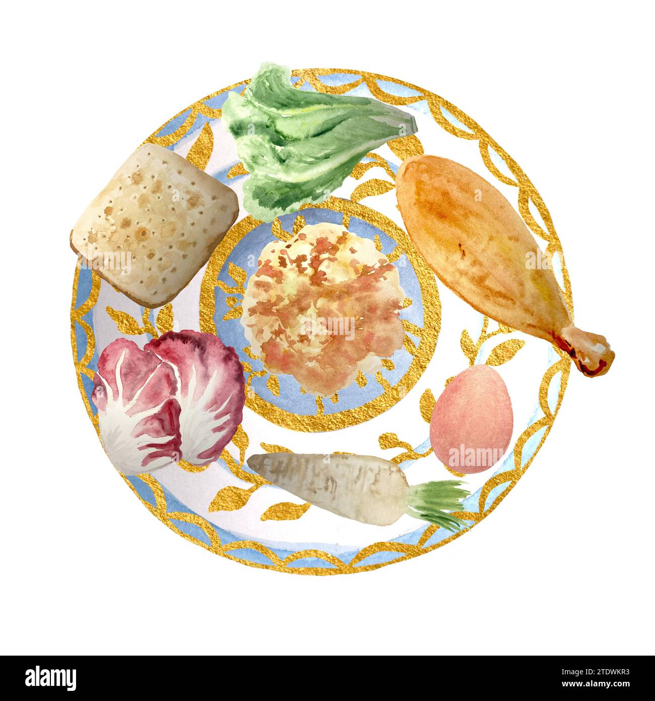 Watercolor Passover seder plate illustration isolated on white Stock ...