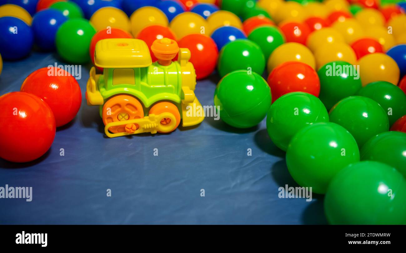 Toy train for kids with colored balls. Bright children's toys Stock ...