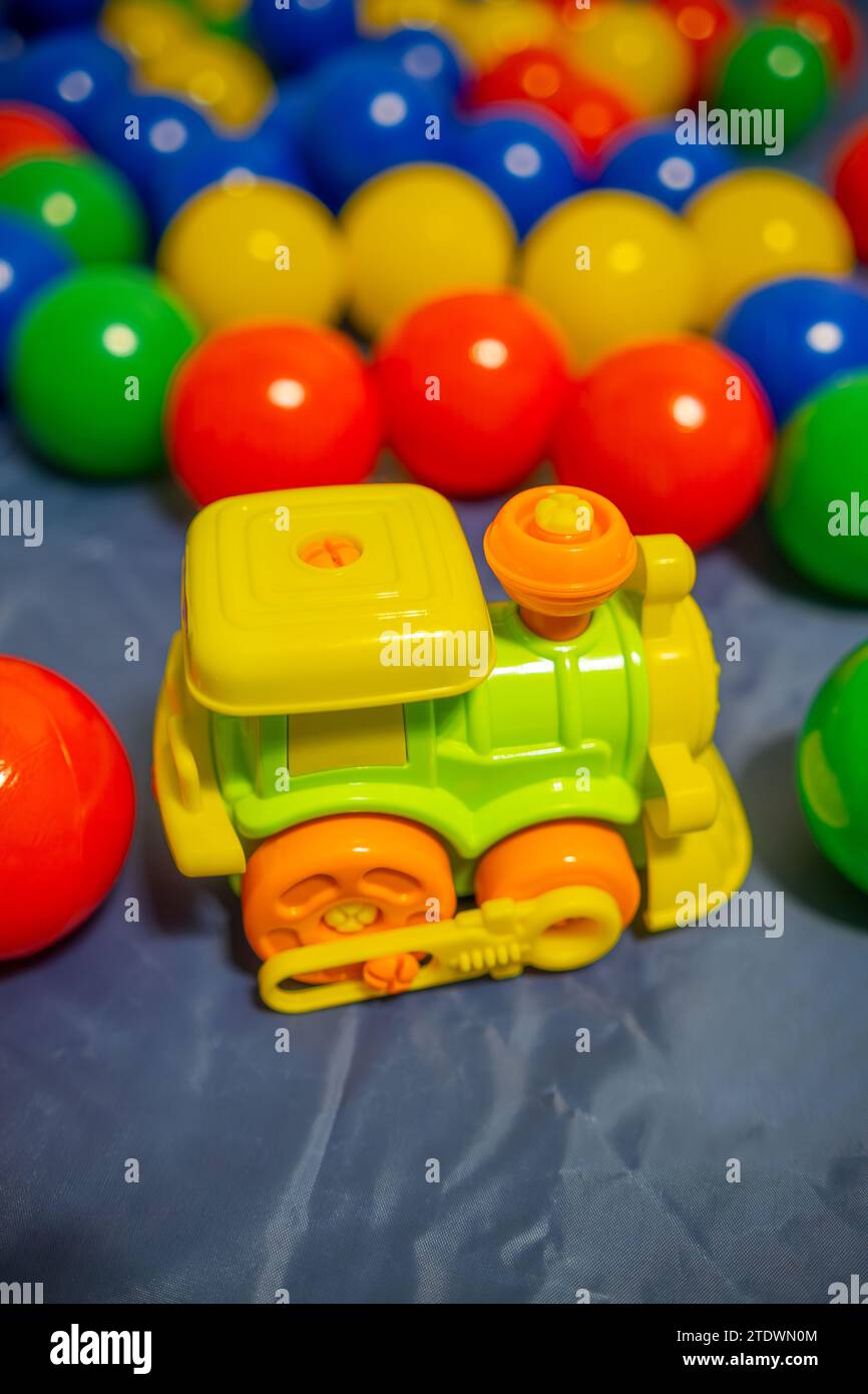 Toy train for kids with colored balls. Bright children's toys Stock ...