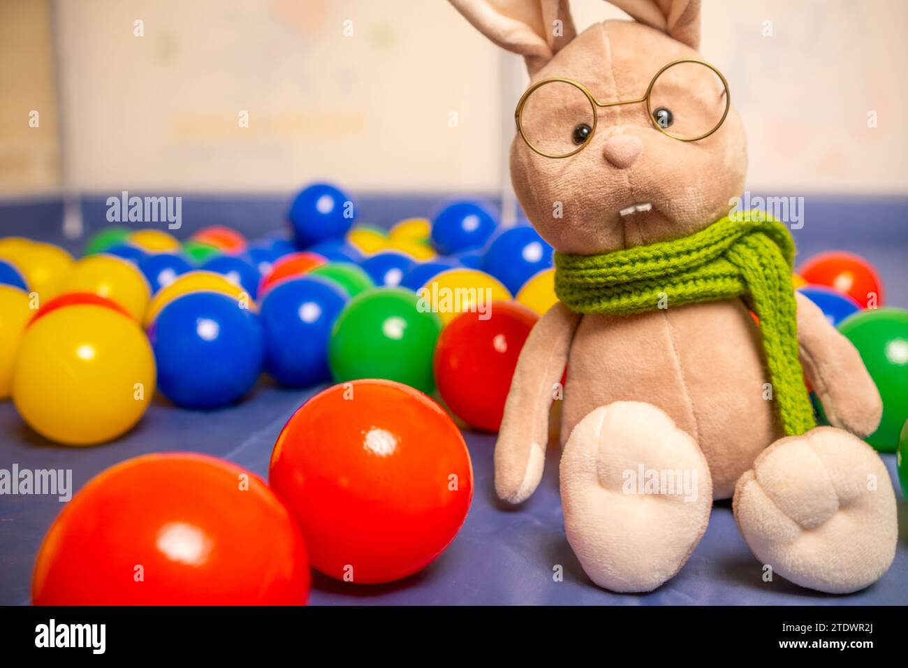 Soft toy rabbit with glasses and scarf for kids with colored balls ...