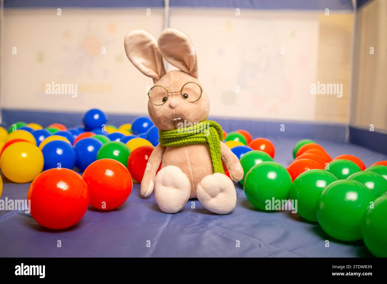 Soft toy rabbit with glasses and scarf for kids with colored balls ...