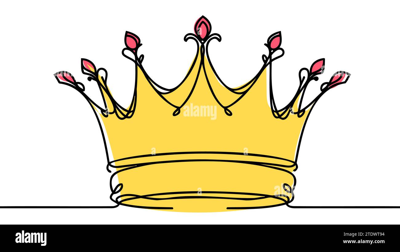 Continuous one line drawing of royal crown. Simple king crown outline ...